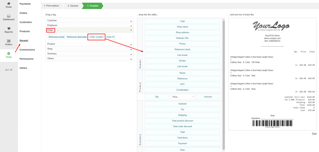 How to display the creation date of an order on receipts? – Rock POS ...